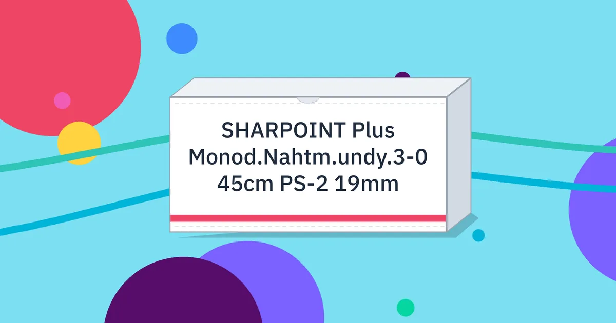 Symbolbild: Packung mit der Aufschrift SHARPOINT Plus Monod.Nahtm.undy.3-0 45cm PS-2 19mm (PZN 17986703) – Verfügbarkeit und Bezug in Apotheken in Frankfurt am Main