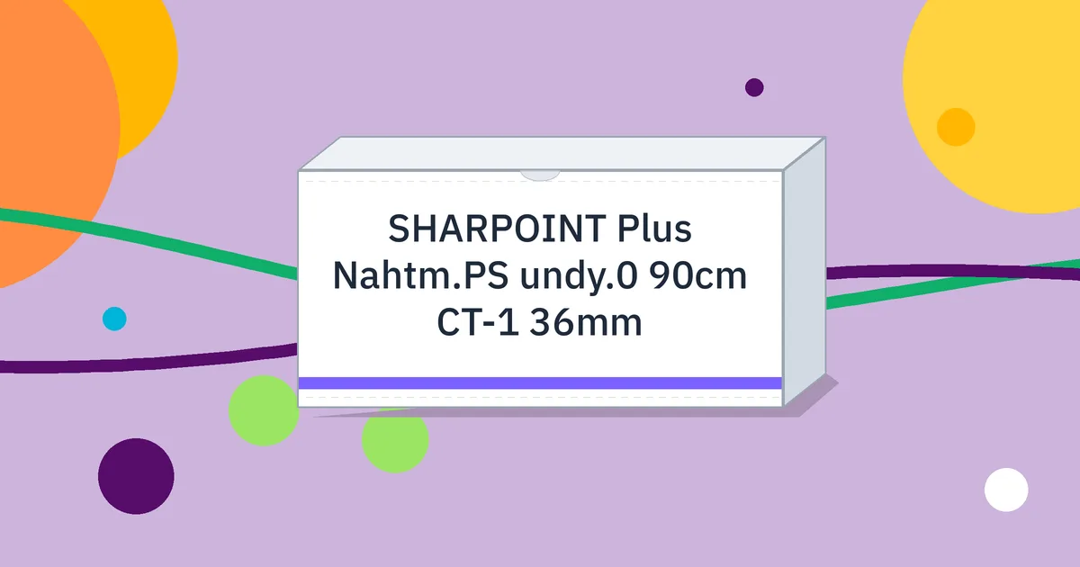 Symbolbild: Packung mit der Aufschrift SHARPOINT Plus Nahtm.PS undy.0 90cm CT-1 36mm (PZN 17995814) – Verfügbarkeit und Bezug in Apotheken in Frankfurt am Main