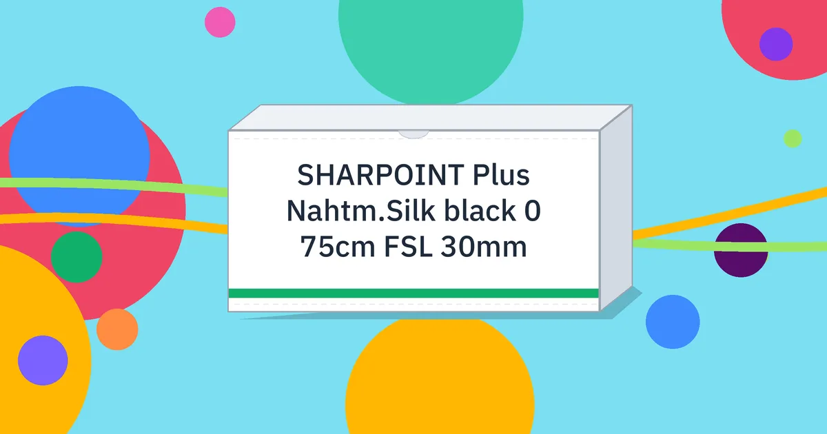 Symbolbild: Packung mit der Aufschrift SHARPOINT Plus Nahtm.Silk black 0 75cm FSL 30mm (PZN 17994631) – Verfügbarkeit und Bezug in Apotheken in Frankfurt am Main