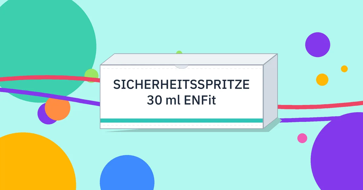 Symbolbild: Packung mit der Aufschrift SICHERHEITSSPRITZE 30 ml ENFit (PZN 13229833) – Verfügbarkeit und Bezug in Apotheken in Frankfurt am Main