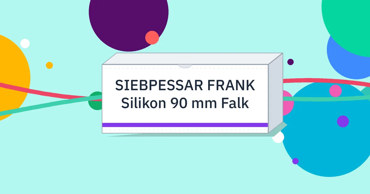 Symbolbild: Packung mit der Aufschrift SIEBPESSAR FRANK Silikon 90 mm Falk (PZN 03284179) – Verfügbarkeit und Bezug in Apotheken in Frankfurt am Main