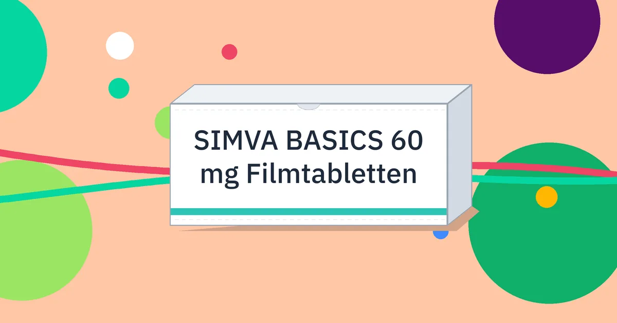 Symbolbild: Packung mit der Aufschrift SIMVA BASICS 60 mg Filmtabletten (PZN 07021815) – Verfügbarkeit und Bezug in Apotheken in Frankfurt am Main