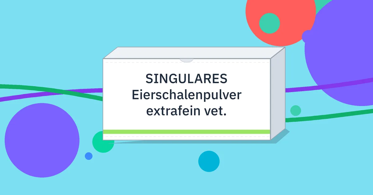 Symbolbild: Packung mit der Aufschrift SINGULARES Eierschalenpulver extrafein vet. (PZN 12477322) – Verfügbarkeit und Bezug in Apotheken in Frankfurt am Main