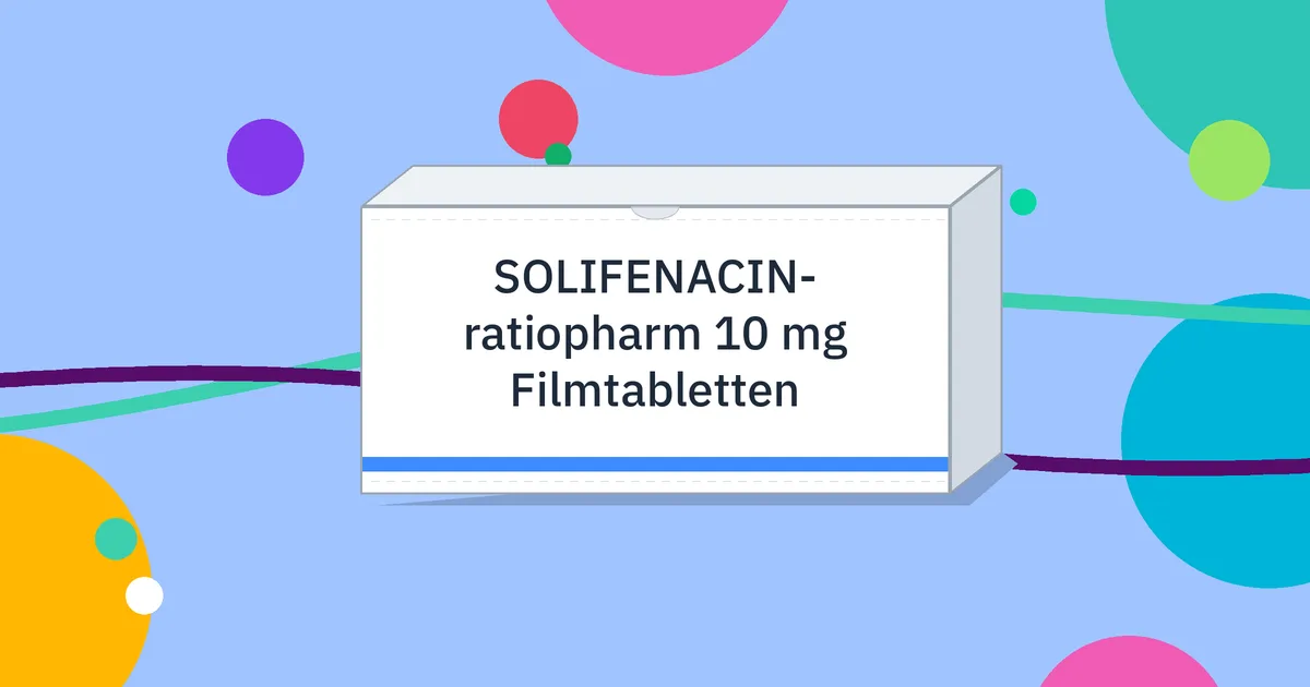 Symbolbild: Packung mit der Aufschrift SOLIFENACIN-ratiopharm 10 mg Filmtabletten (PZN 14323876) – Verfügbarkeit und Bezug in Apotheken in Frankfurt am Main