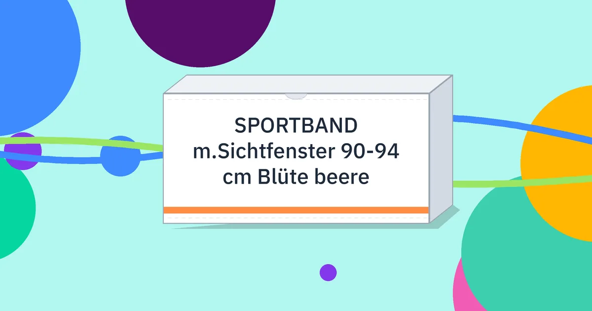Symbolbild: Packung mit der Aufschrift SPORTBAND m.Sichtfenster 90-94 cm Blüte beere (PZN 13917088) – Verfügbarkeit und Bezug in Apotheken in Frankfurt am Main
