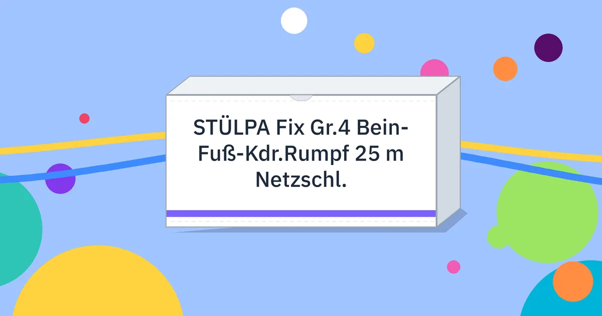 Symbolbild: Packung mit der Aufschrift STÜLPA Fix Gr.4 Bein-Fuß-Kdr.Rumpf 25 m Netzschl. (PZN 04720955) – Verfügbarkeit und Bezug in Apotheken in Frankfurt am Main