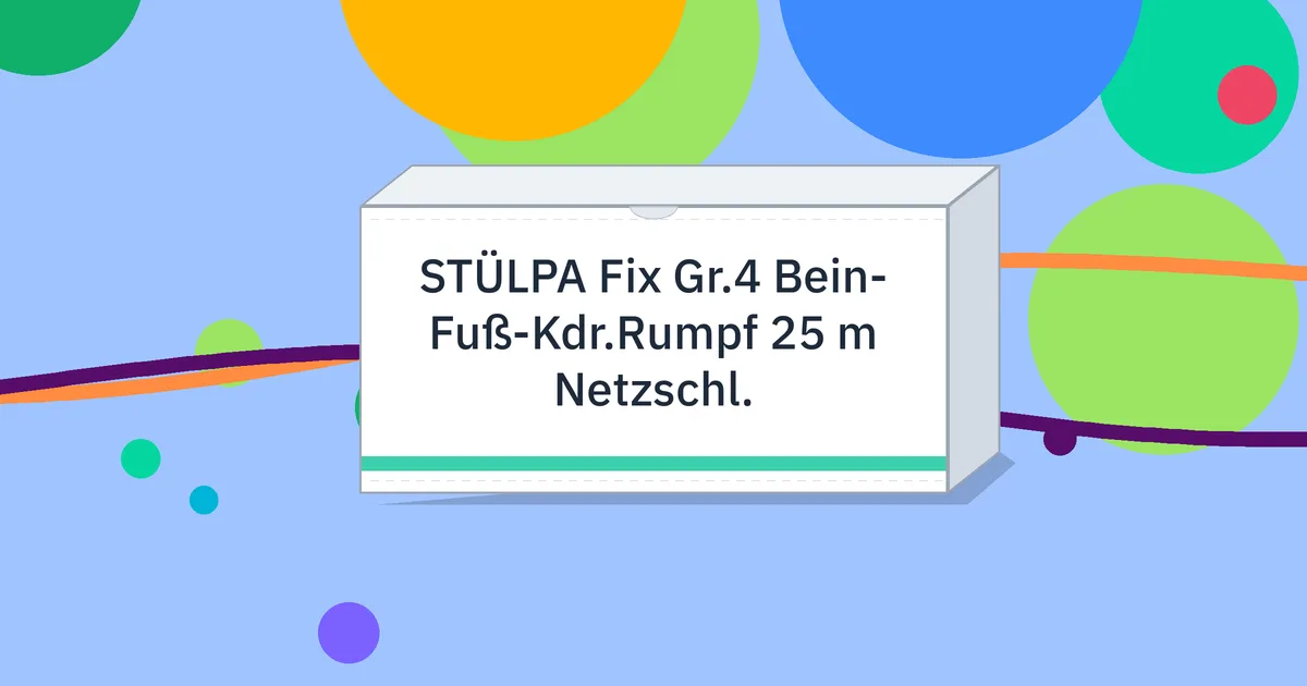 Symbolbild: Packung mit der Aufschrift STÜLPA Fix Gr.4 Bein-Fuß-Kdr.Rumpf 25 m Netzschl. (PZN 18716845) – Verfügbarkeit und Bezug in Apotheken in Frankfurt am Main