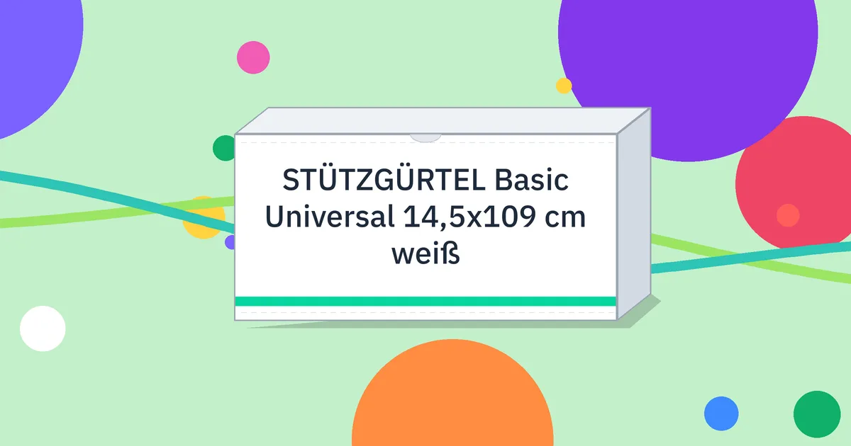 Symbolbild: Packung mit der Aufschrift STÜTZGÜRTEL Basic Universal 14,5x109 cm weiß (PZN 20136316) – Verfügbarkeit und Bezug in Apotheken in Frankfurt am Main