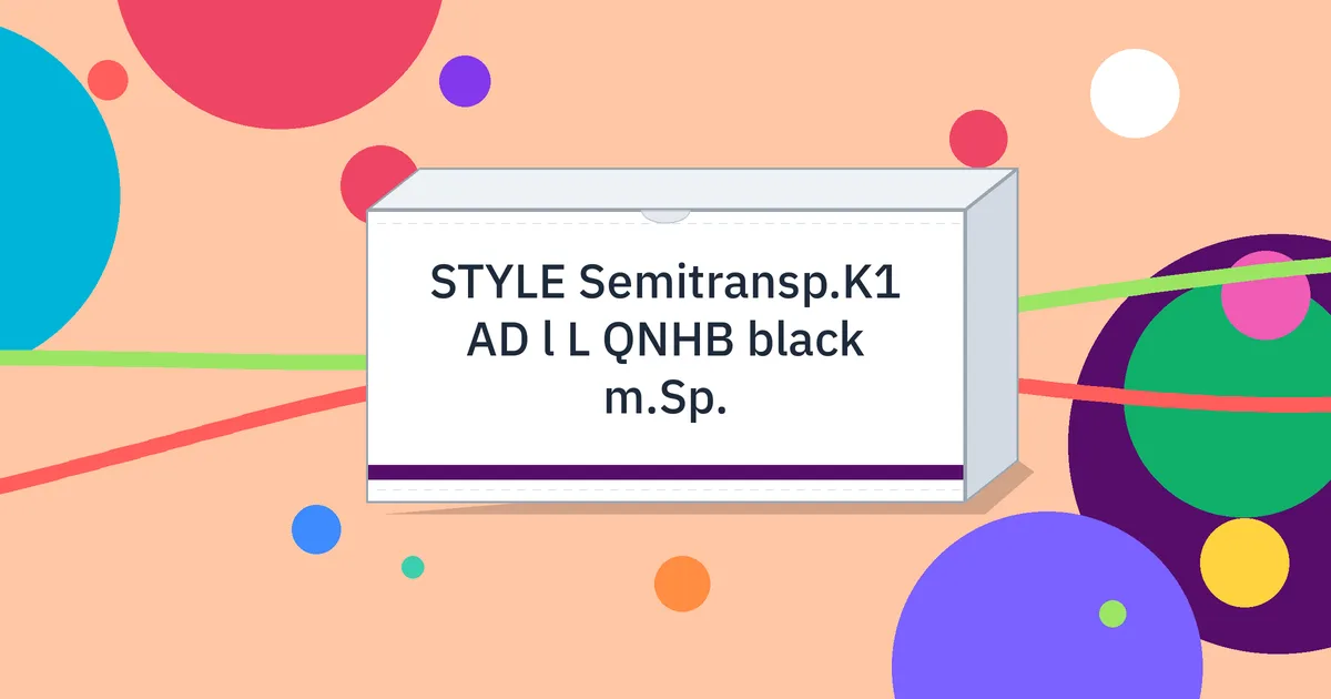 Symbolbild: Packung mit der Aufschrift STYLE Semitransp.K1 AD l L QNHB black m.Sp. (PZN 18869974) – Verfügbarkeit und Bezug in Apotheken in Frankfurt am Main
