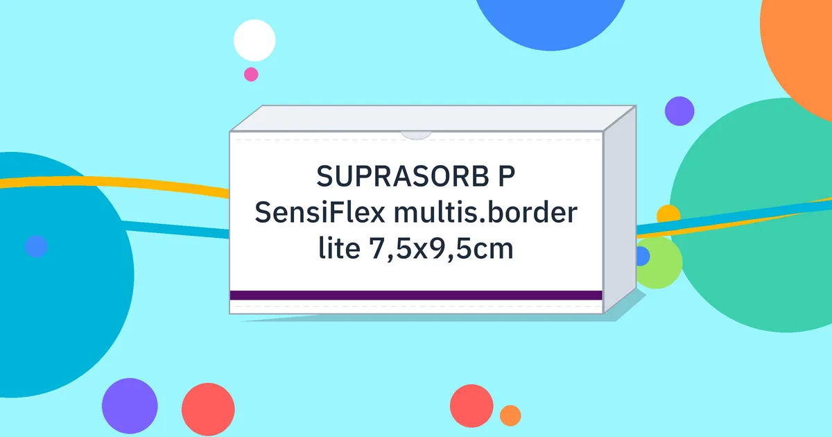 Symbolbild: Packung mit der Aufschrift SUPRASORB P SensiFlex multis.border lite 7,5x9,5cm (PZN 20085079) – Verfügbarkeit und Bezug in Apotheken in Frankfurt am Main