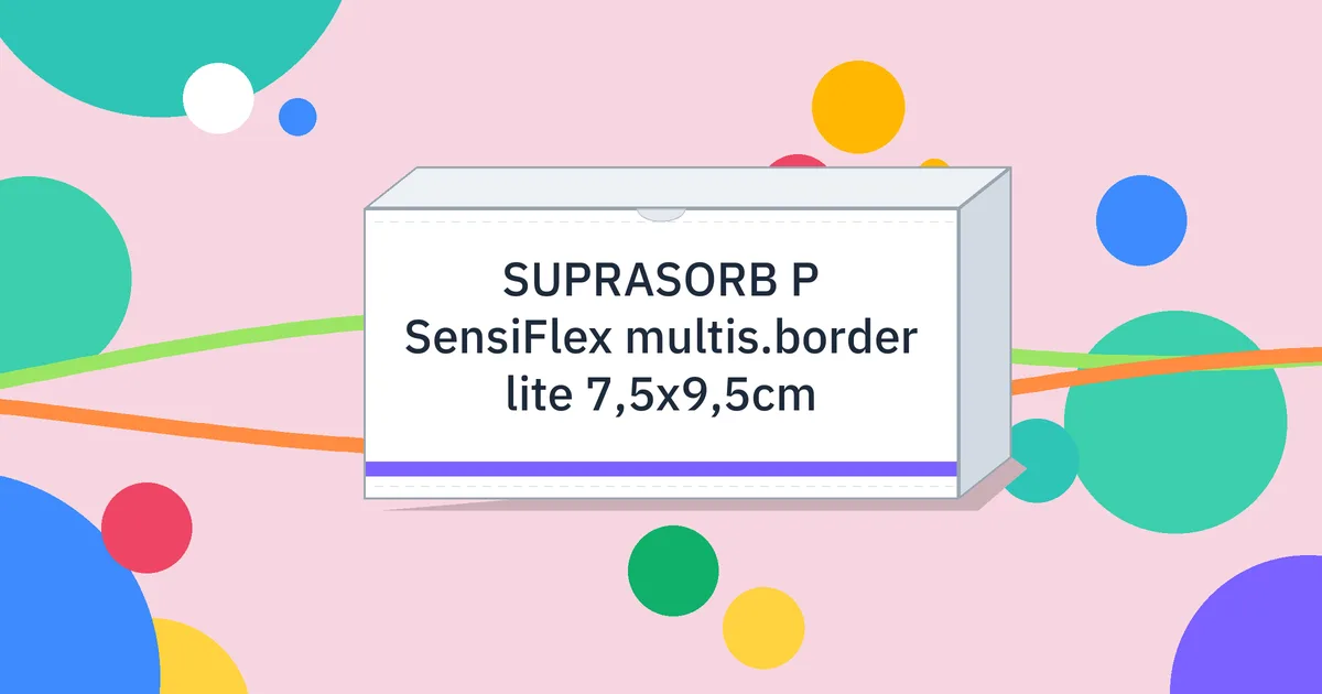 Symbolbild: Packung mit der Aufschrift SUPRASORB P SensiFlex multis.border lite 7,5x9,5cm (PZN 20273289) – Verfügbarkeit und Bezug in Apotheken in Frankfurt am Main