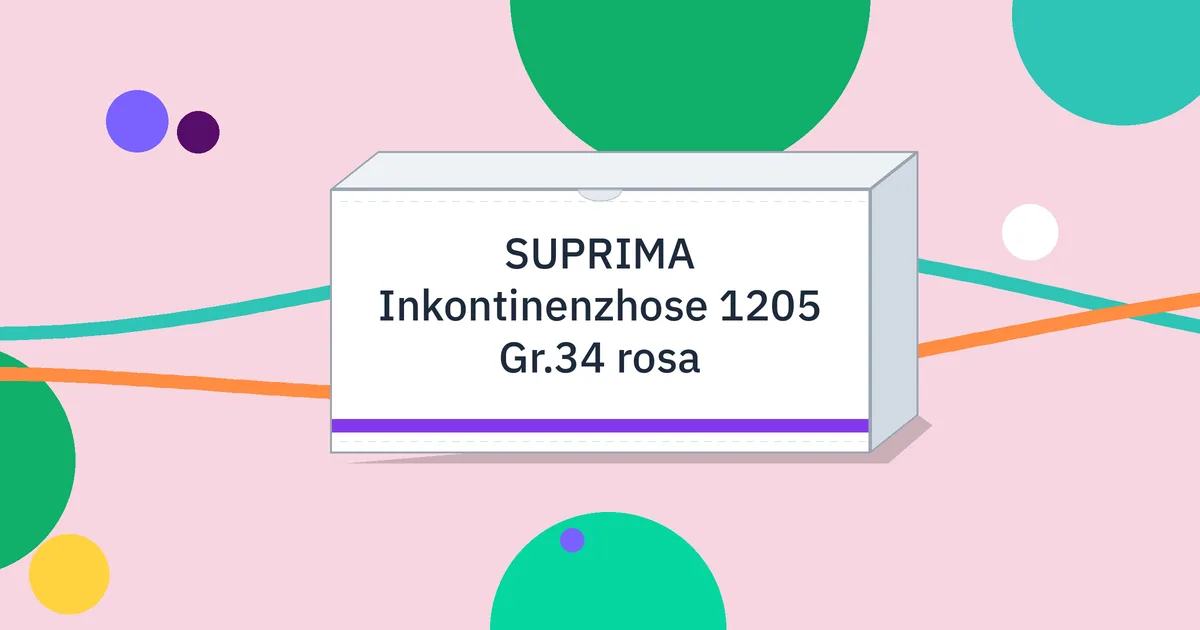 Symbolbild: Packung mit der Aufschrift SUPRIMA Inkontinenzhose 1205 Gr.34 rosa (PZN 03019632) – Verfügbarkeit und Bezug in Apotheken in Frankfurt am Main
