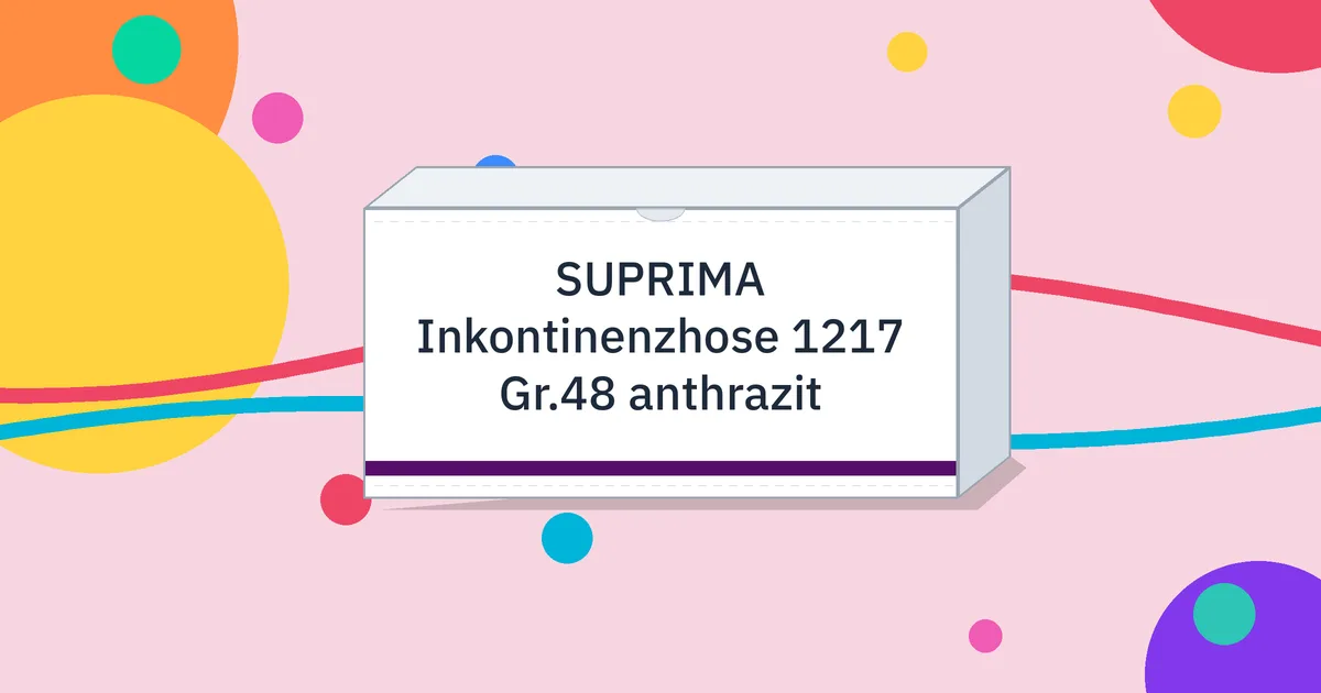 Symbolbild: Packung mit der Aufschrift SUPRIMA Inkontinenzhose 1217 Gr.48 anthrazit (PZN 19174180) – Verfügbarkeit und Bezug in Apotheken in Frankfurt am Main