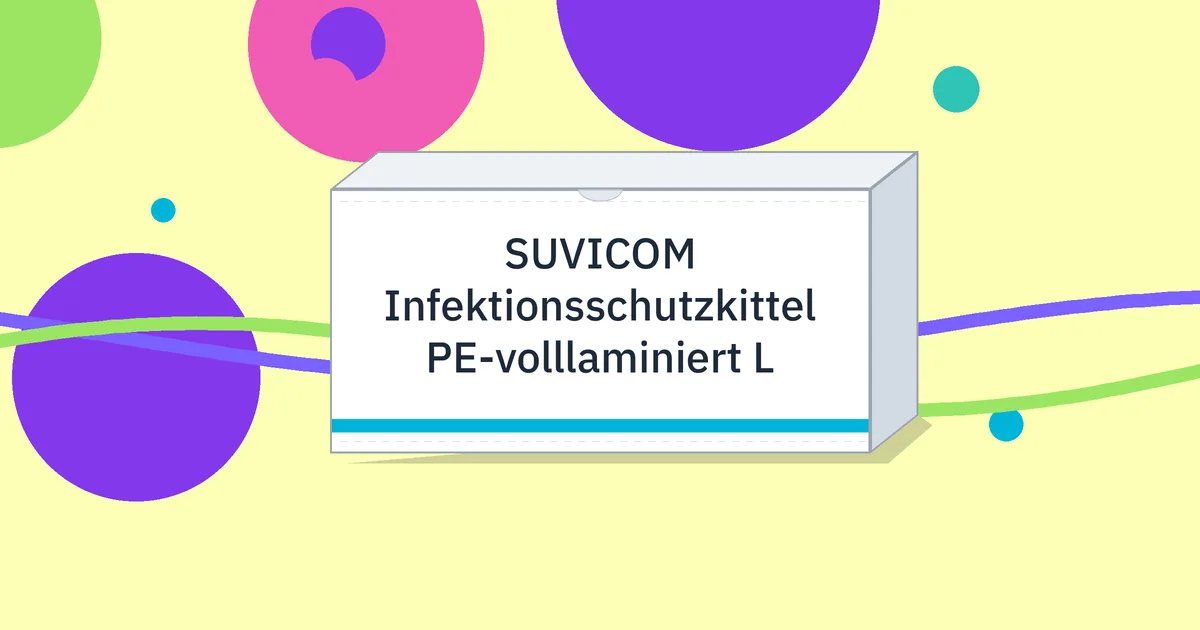 Symbolbild: Packung mit der Aufschrift SUVICOM Infektionsschutzkittel PE-volllaminiert L (PZN 17539631) – Verfügbarkeit und Bezug in Apotheken in Frankfurt am Main