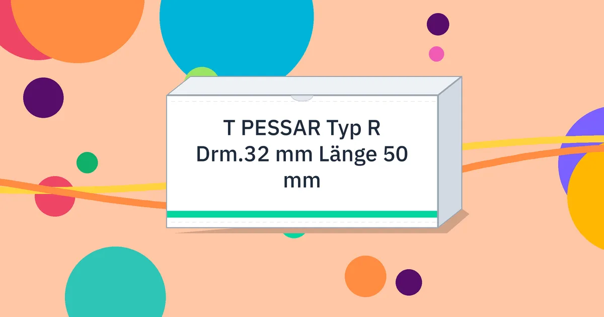 Symbolbild: Packung mit der Aufschrift T PESSAR Typ R Drm.32 mm Länge 50 mm (PZN 09336061) – Verfügbarkeit und Bezug in Apotheken in Frankfurt am Main