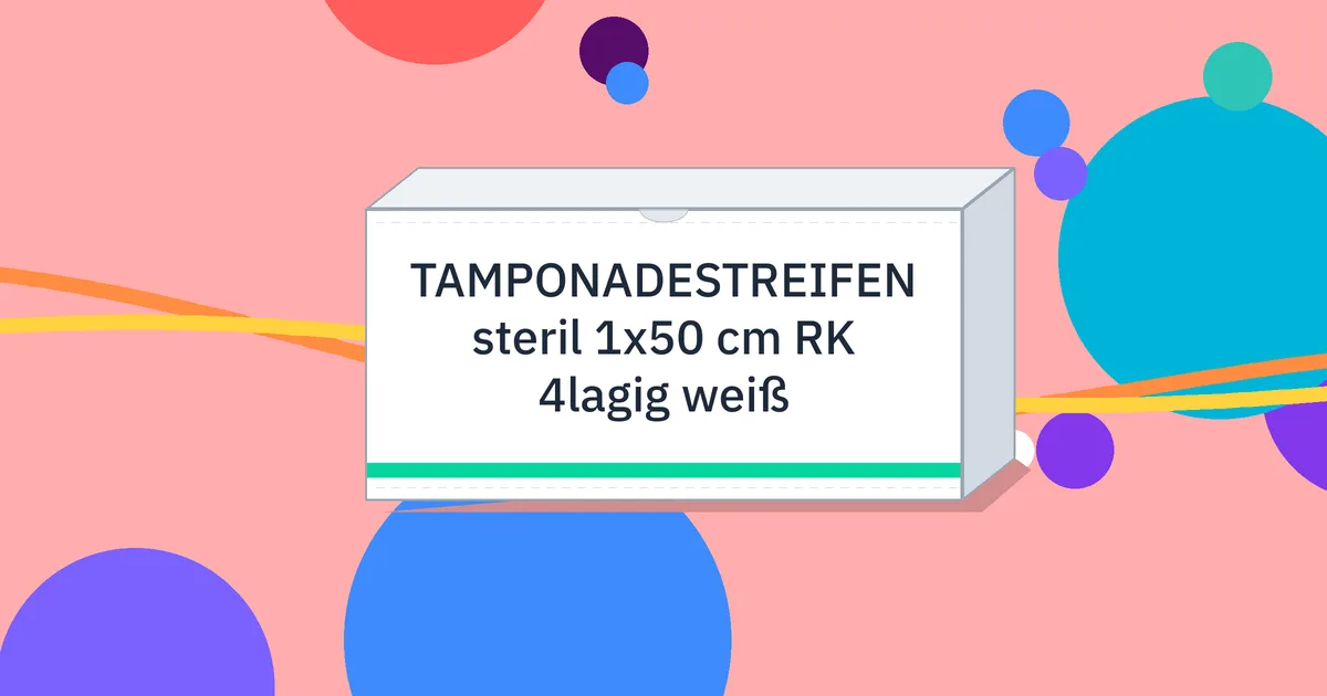 Symbolbild: Packung mit der Aufschrift TAMPONADESTREIFEN steril 1x50 cm RK 4lagig weiß (PZN 16145462) – Verfügbarkeit und Bezug in Apotheken in Frankfurt am Main