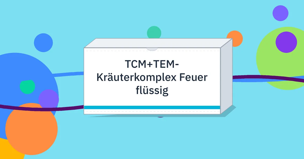 Symbolbild: Packung mit der Aufschrift TCM+TEM-Kräuterkomplex Feuer flüssig (PZN 10748389) – Verfügbarkeit und Bezug in Apotheken in Frankfurt am Main