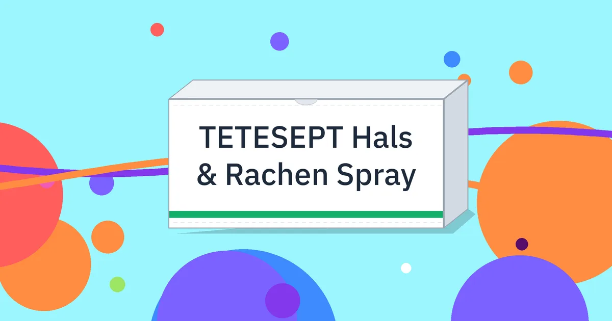 Symbolbild: Packung mit der Aufschrift TETESEPT Hals & Rachen Spray (PZN 08906929) – Verfügbarkeit und Bezug in Apotheken in Frankfurt am Main