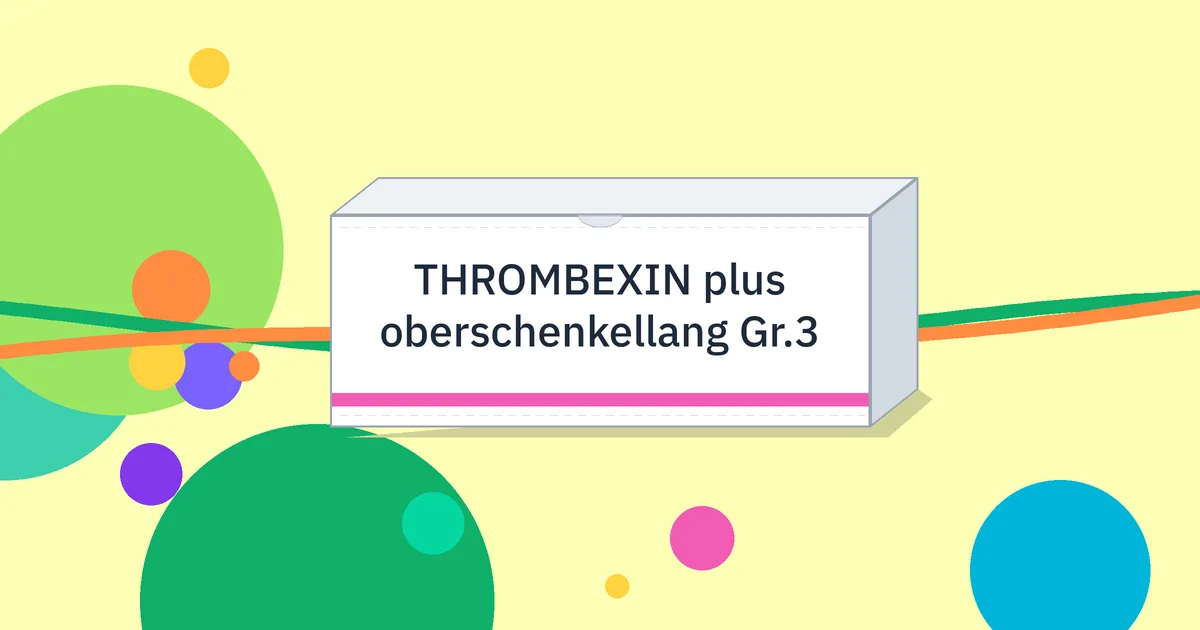 Symbolbild: Packung mit der Aufschrift THROMBEXIN plus oberschenkellang Gr.3 (PZN 01594378) – Verfügbarkeit und Bezug in Apotheken in Frankfurt am Main