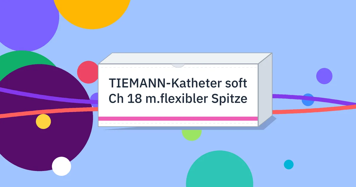 Symbolbild: Packung mit der Aufschrift TIEMANN-Katheter soft Ch 18 m.flexibler Spitze (PZN 13702206) – Verfügbarkeit und Bezug in Apotheken in Frankfurt am Main