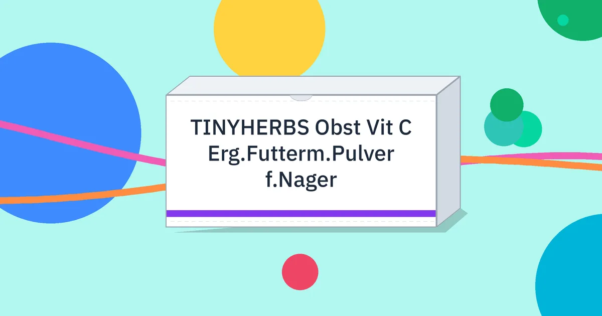Symbolbild: Packung mit der Aufschrift TINYHERBS Obst Vit C Erg.Futterm.Pulver f.Nager (PZN 19623910) – Verfügbarkeit und Bezug in Apotheken in Frankfurt am Main