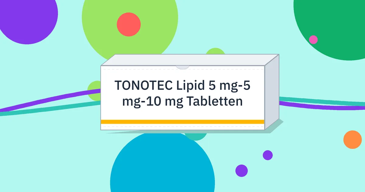 Symbolbild: Packung mit der Aufschrift TONOTEC Lipid 5 mg-5 mg-10 mg Tabletten (PZN 16926627) – Verfügbarkeit und Bezug in Apotheken in Frankfurt am Main