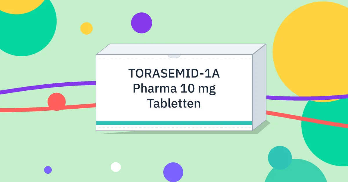 Symbolbild: Packung mit der Aufschrift TORASEMID-1A Pharma 10 mg Tabletten (PZN 00774026) – Verfügbarkeit und Bezug in Apotheken in Frankfurt am Main