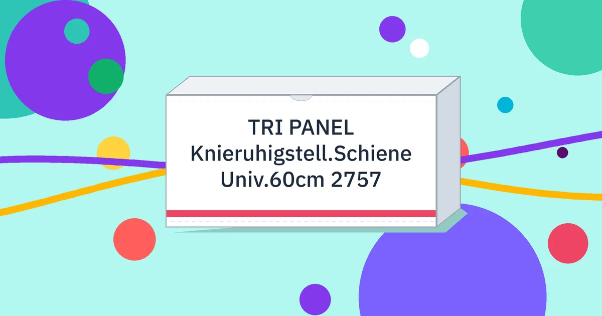 Symbolbild: Packung mit der Aufschrift TRI PANEL Knieruhigstell.Schiene Univ.60cm 2757 (PZN 06643673) – Verfügbarkeit und Bezug in Apotheken in Frankfurt am Main