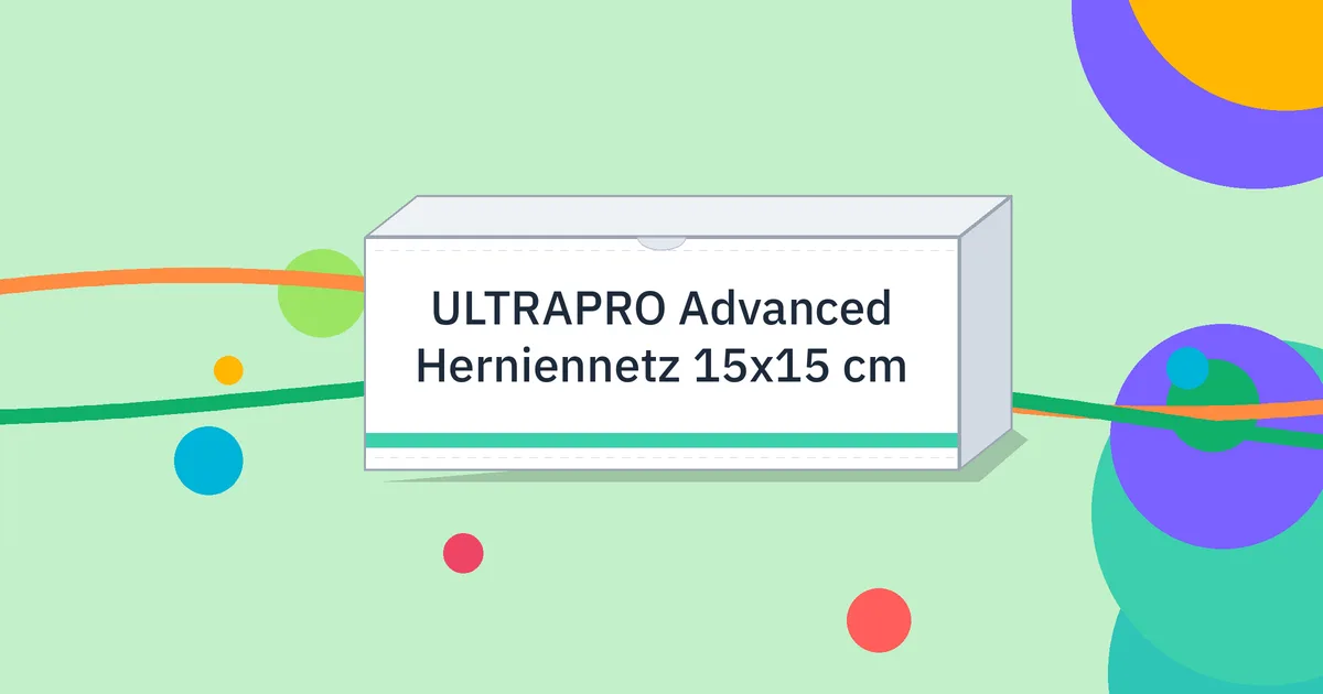 Symbolbild: Packung mit der Aufschrift ULTRAPRO Advanced Herniennetz 15x15 cm (PZN 18330815) – Verfügbarkeit und Bezug in Apotheken in Frankfurt am Main