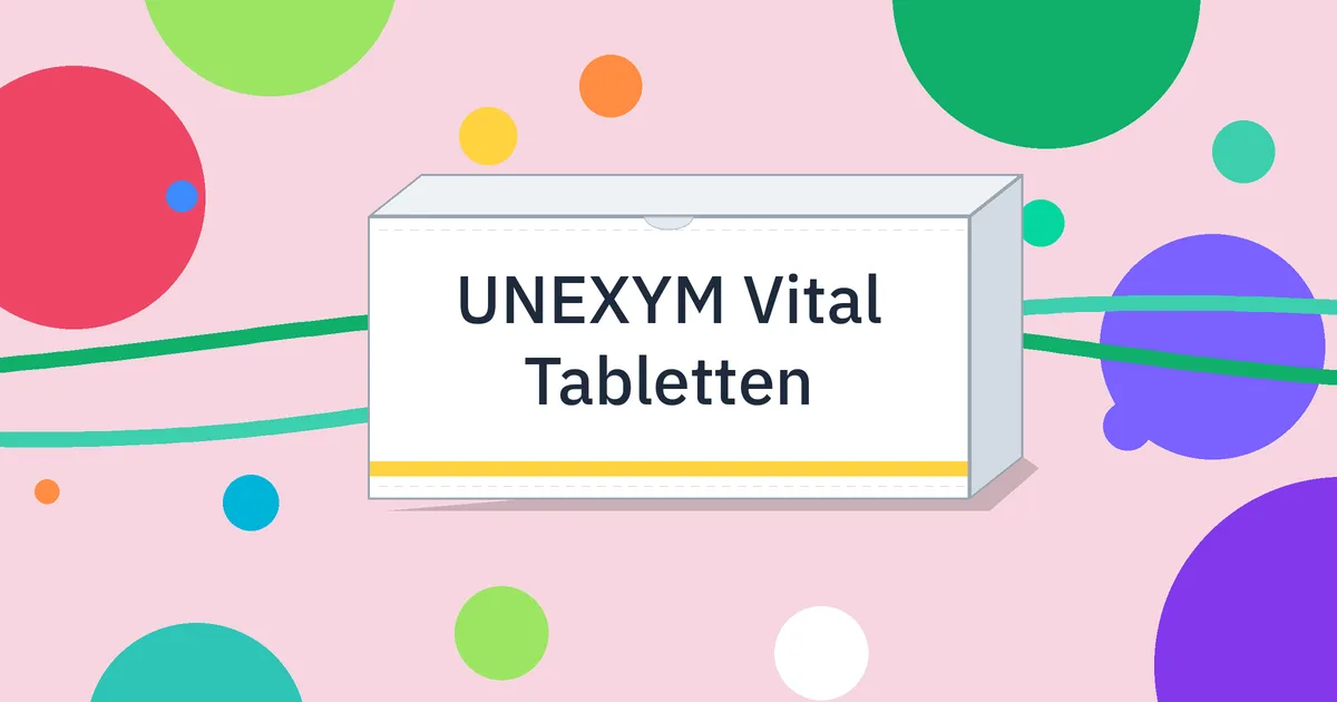 Symbolbild: Packung mit der Aufschrift UNEXYM Vital Tabletten (PZN 07022849) – Verfügbarkeit und Bezug in Apotheken in Frankfurt am Main