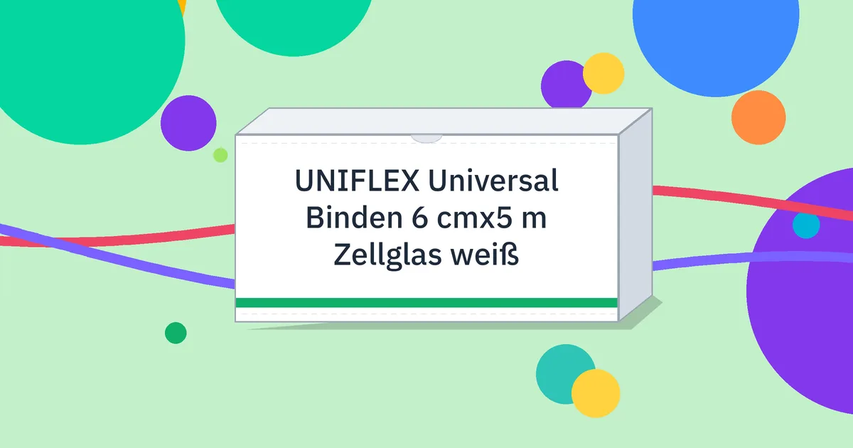 Symbolbild: Packung mit der Aufschrift UNIFLEX Universal Binden 6 cmx5 m Zellglas weiß (PZN 04589277) – Verfügbarkeit und Bezug in Apotheken in Frankfurt am Main