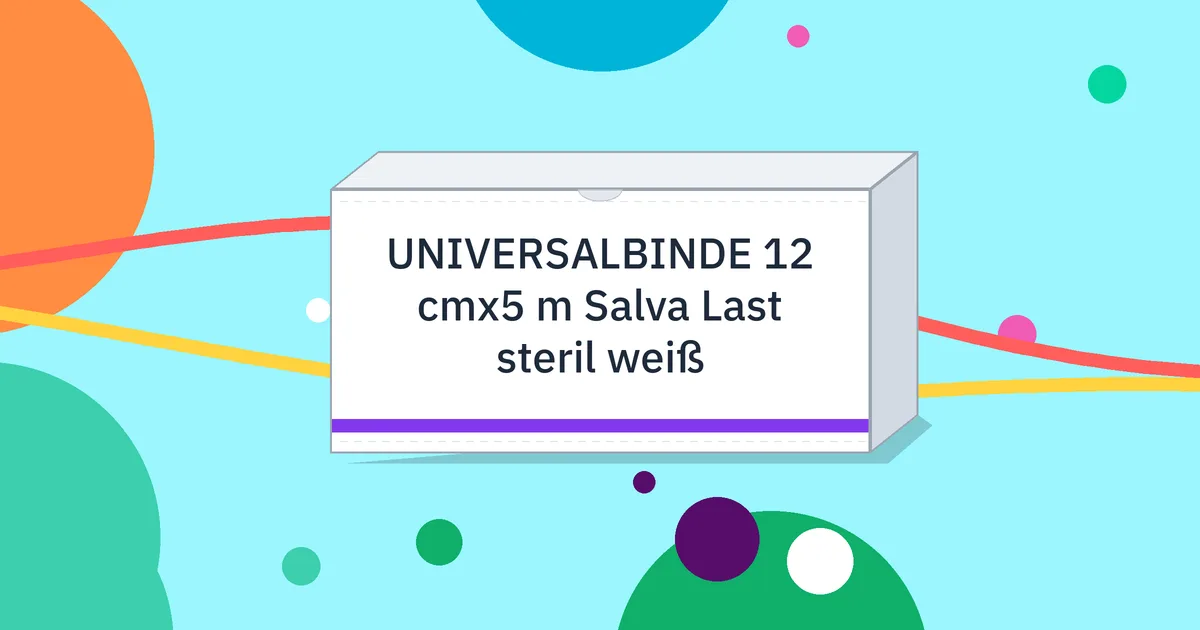Symbolbild: Packung mit der Aufschrift UNIVERSALBINDE 12 cmx5 m Salva Last steril weiß (PZN 17152524) – Verfügbarkeit und Bezug in Apotheken in Frankfurt am Main