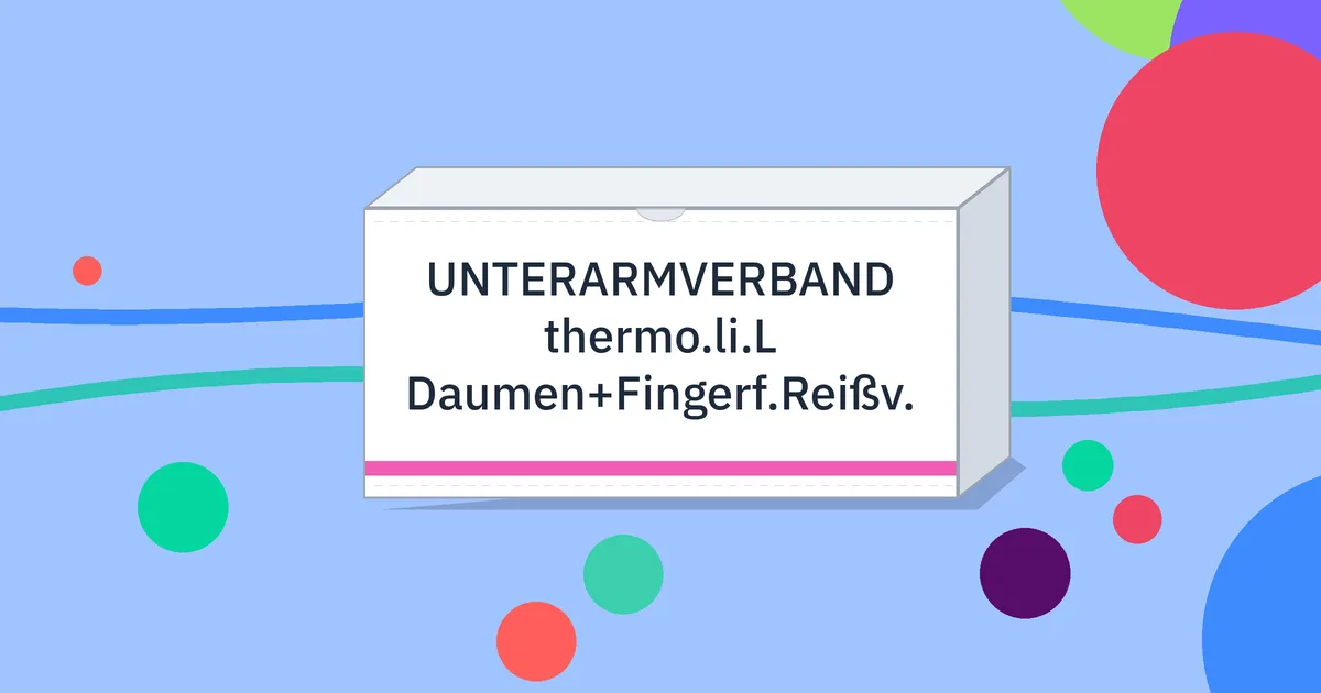 Symbolbild: Packung mit der Aufschrift UNTERARMVERBAND thermo.li.L Daumen+Fingerf.Reißv. (PZN 08429903) – Verfügbarkeit und Bezug in Apotheken in Frankfurt am Main