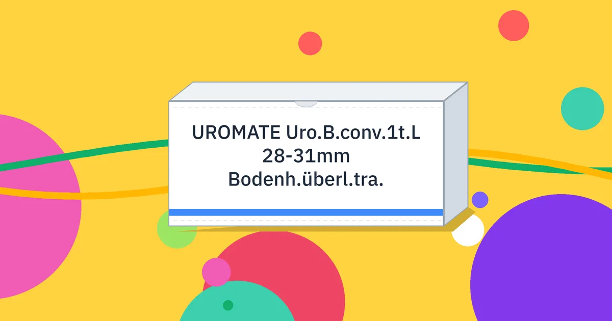 Symbolbild: Packung mit der Aufschrift UROMATE Uro.B.conv.1t.L 28-31mm Bodenh.überl.tra. (PZN 09713500) – Verfügbarkeit und Bezug in Apotheken in Frankfurt am Main