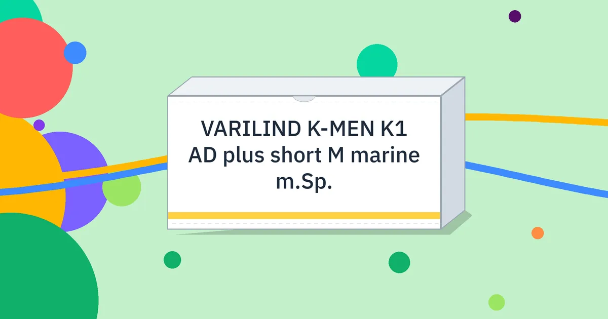 Symbolbild: Packung mit der Aufschrift VARILIND K-MEN K1 AD plus short M marine m.Sp. (PZN 20569015) – Verfügbarkeit und Bezug in Apotheken in Frankfurt am Main