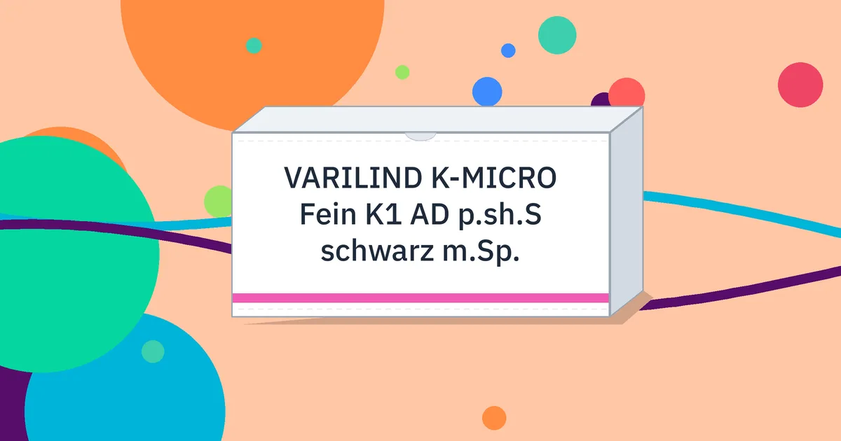 Symbolbild: Packung mit der Aufschrift VARILIND K-MICRO Fein K1 AD p.sh.S schwarz m.Sp. (PZN 20557816) – Verfügbarkeit und Bezug in Apotheken in Frankfurt am Main