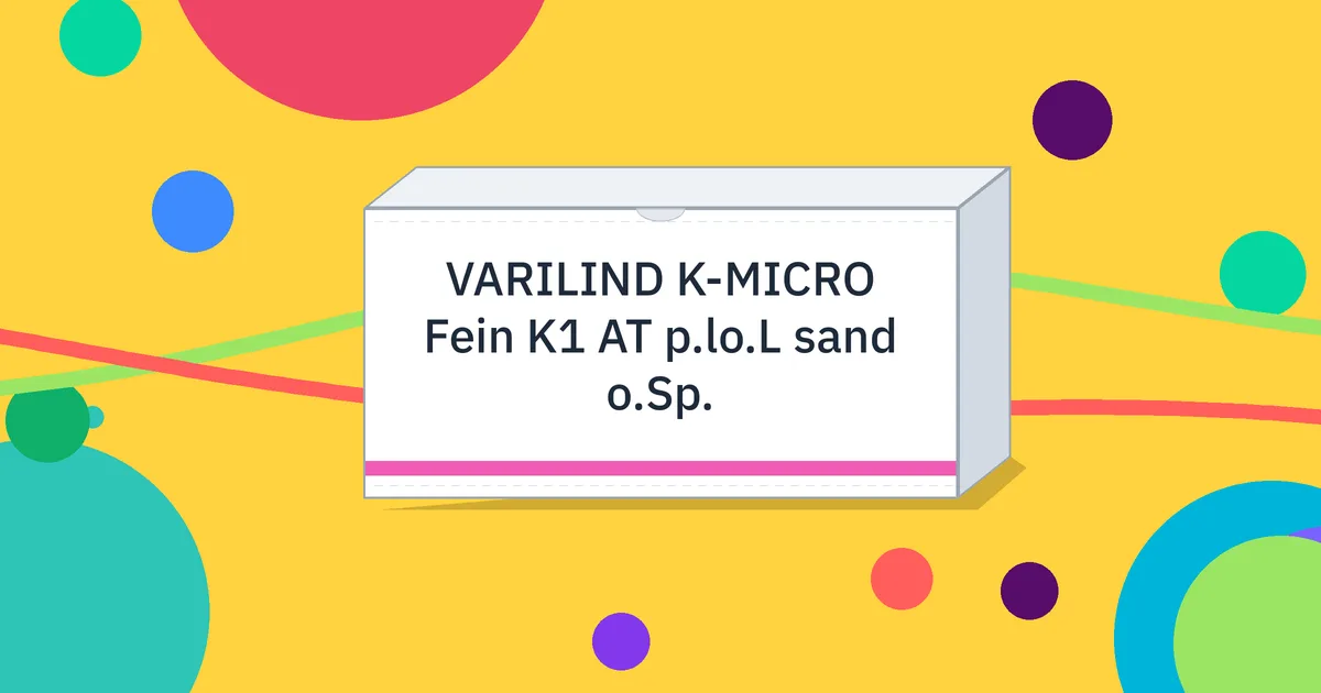 Symbolbild: Packung mit der Aufschrift VARILIND K-MICRO Fein K1 AT p.lo.L sand o.Sp. (PZN 20551908) – Verfügbarkeit und Bezug in Apotheken in Frankfurt am Main