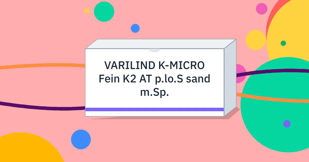 Symbolbild: Packung mit der Aufschrift VARILIND K-MICRO Fein K2 AT p.lo.S sand m.Sp. (PZN 20618305) – Verfügbarkeit und Bezug in Apotheken in Frankfurt am Main