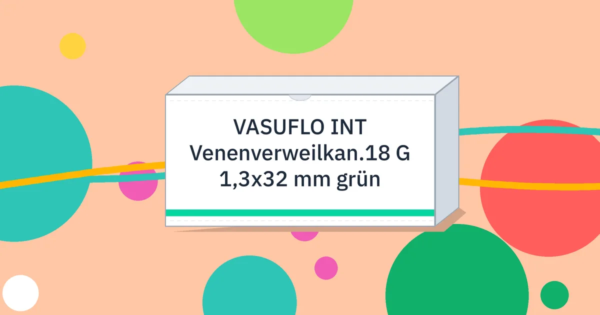 Symbolbild: Packung mit der Aufschrift VASUFLO INT Venenverweilkan.18 G 1,3x32 mm grün (PZN 18604980) – Verfügbarkeit und Bezug in Apotheken in Frankfurt am Main