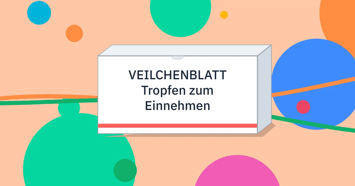 Symbolbild: Packung mit der Aufschrift VEILCHENBLATT Tropfen zum Einnehmen (PZN 11867512) – Verfügbarkeit und Bezug in Apotheken in Frankfurt am Main