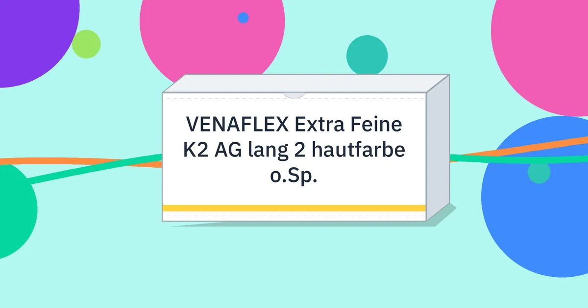 Symbolbild: Packung mit der Aufschrift VENAFLEX Extra Feine K2 AG lang 2 hautfarbe o.Sp. (PZN 18308336) – Verfügbarkeit und Bezug in Apotheken in Frankfurt am Main