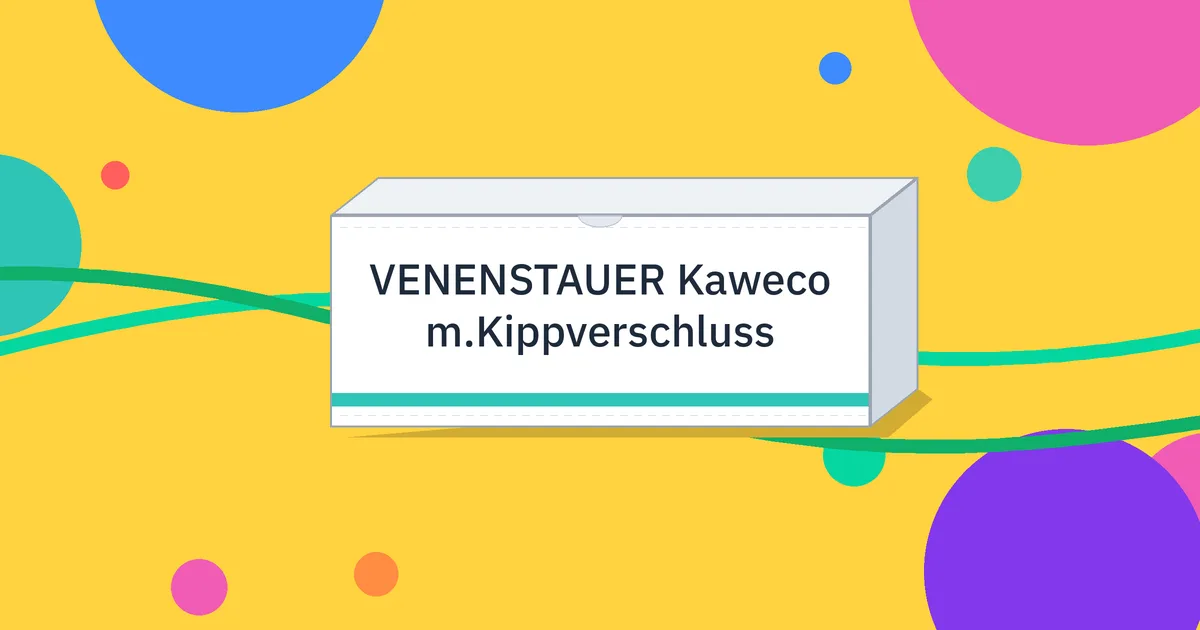 Symbolbild: Packung mit der Aufschrift VENENSTAUER Kaweco m.Kippverschluss (PZN 03168912) – Verfügbarkeit und Bezug in Apotheken in Frankfurt am Main