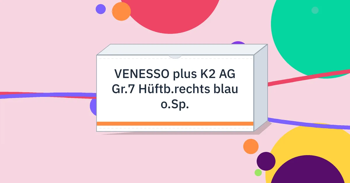 Symbolbild: Packung mit der Aufschrift VENESSO plus K2 AG Gr.7 Hüftb.rechts blau o.Sp. (PZN 03302888) – Verfügbarkeit und Bezug in Apotheken in Frankfurt am Main