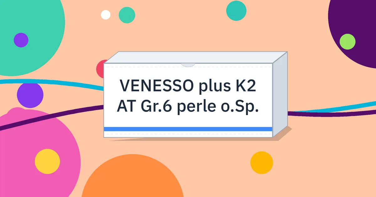 Symbolbild: Packung mit der Aufschrift VENESSO plus K2 AT Gr.6 perle o.Sp. (PZN 03288237) – Verfügbarkeit und Bezug in Apotheken in Frankfurt am Main