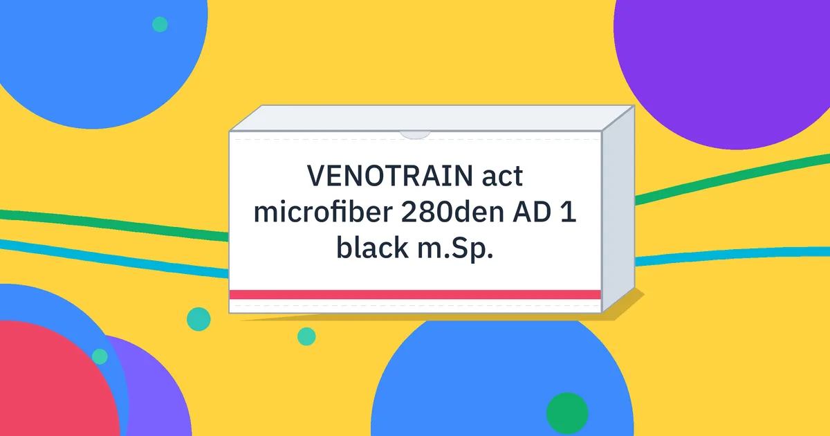 Symbolbild: Packung mit der Aufschrift VENOTRAIN act microfiber 280den AD 1 black m.Sp. (PZN 16209529) – Verfügbarkeit und Bezug in Apotheken in Frankfurt am Main