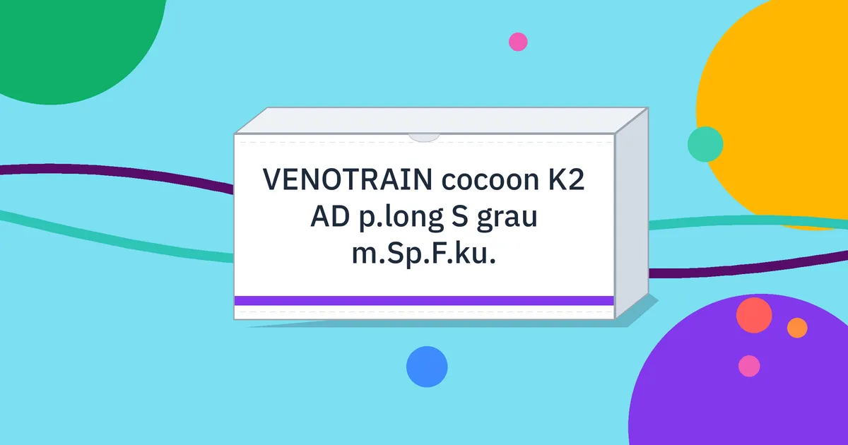 Symbolbild: Packung mit der Aufschrift VENOTRAIN cocoon K2 AD p.long S grau m.Sp.F.ku. (PZN 19198648) – Verfügbarkeit und Bezug in Apotheken in Frankfurt am Main