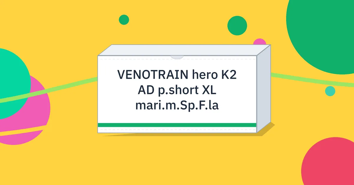Symbolbild: Packung mit der Aufschrift VENOTRAIN hero K2 AD p.short XL mari.m.Sp.F.la (PZN 19189448) – Verfügbarkeit und Bezug in Apotheken in Frankfurt am Main