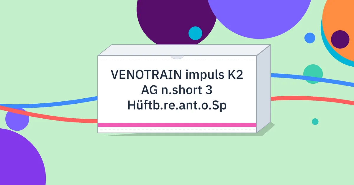Symbolbild: Packung mit der Aufschrift VENOTRAIN impuls K2 AG n.short 3 Hüftb.re.ant.o.Sp (PZN 15217254) – Verfügbarkeit und Bezug in Apotheken in Frankfurt am Main