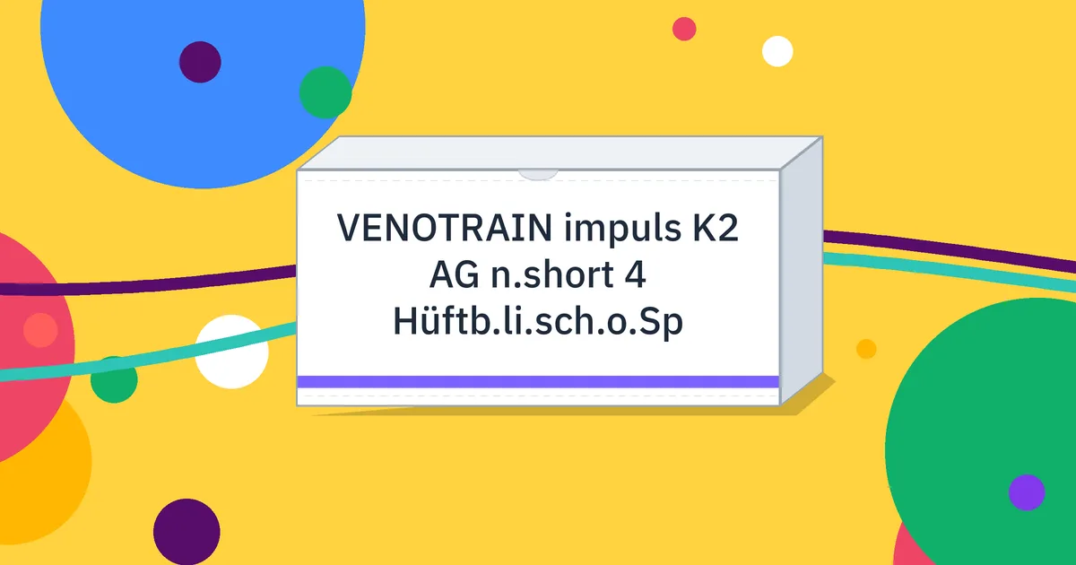Symbolbild: Packung mit der Aufschrift VENOTRAIN impuls K2 AG n.short 4 Hüftb.li.sch.o.Sp (PZN 10294971) – Verfügbarkeit und Bezug in Apotheken in Frankfurt am Main