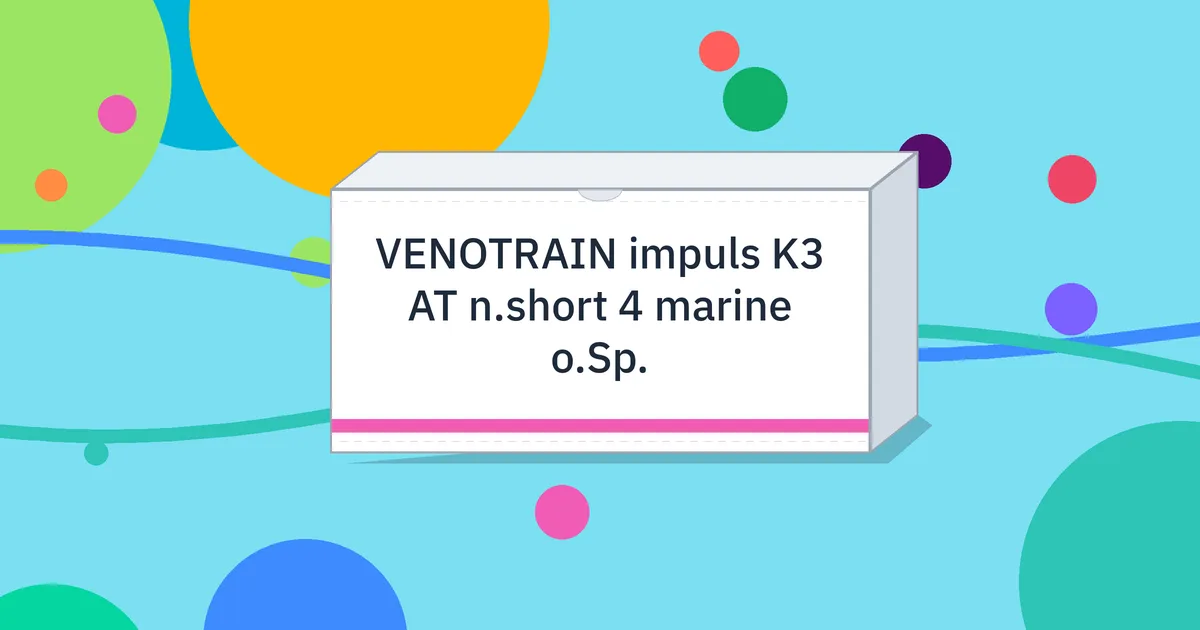 Symbolbild: Packung mit der Aufschrift VENOTRAIN impuls K3 AT n.short 4 marine o.Sp. (PZN 19355846) – Verfügbarkeit und Bezug in Apotheken in Frankfurt am Main
